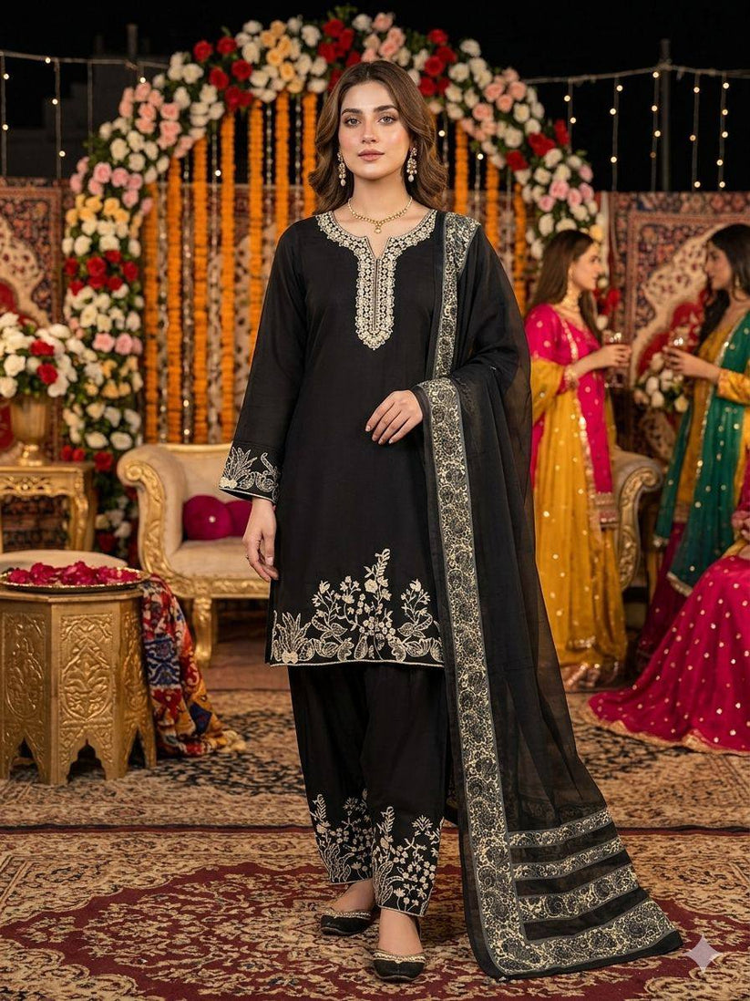 EMBROIDERED RAYON SALWAR SUIT SET WITH REAL MIRROR WORK – InCottoM